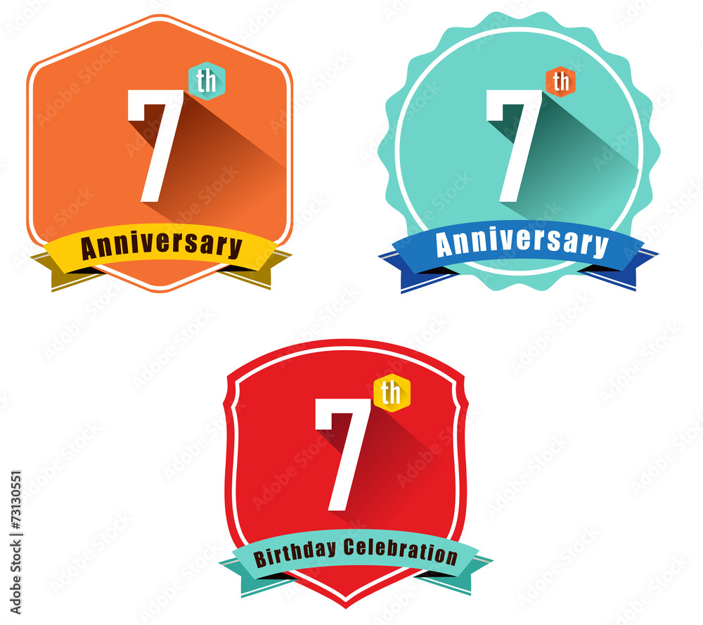 7 year birthday flat color vintage badge, 7th anniversary Stock Vector ...