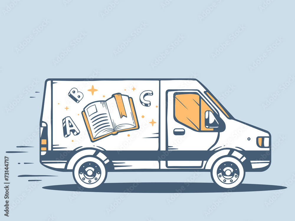 Vector illustration of van free and fast delivering photo book t Stock ...