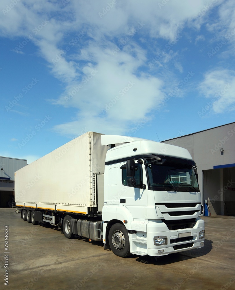 White Truck with Trailer Stock Photo | Adobe Stock