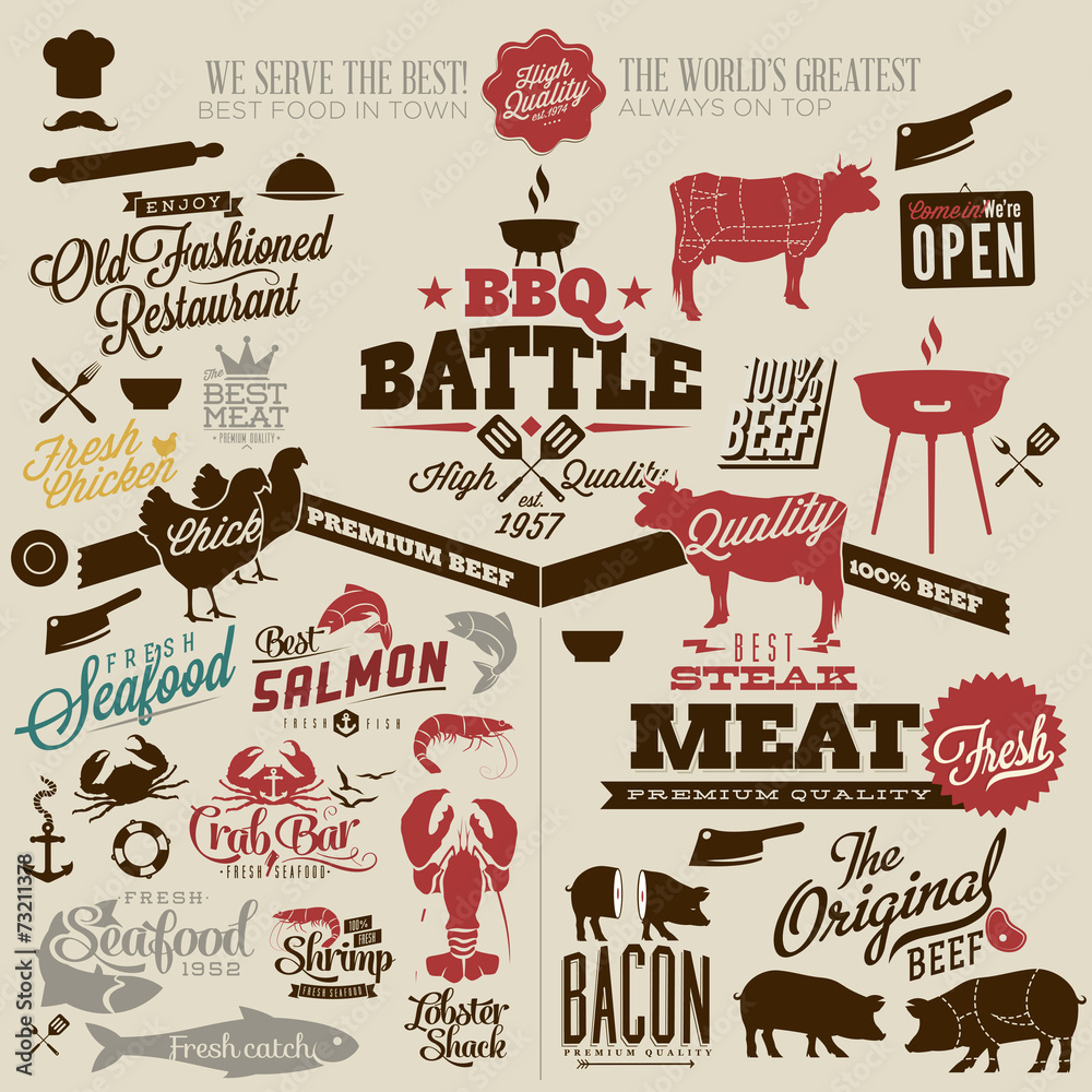 Collection of vintage retro BBQ badges and labels Stock Vector | Adobe ...
