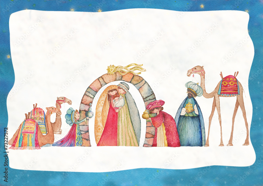 Christian Christmas Nativity scene with the three wise men Stock ...