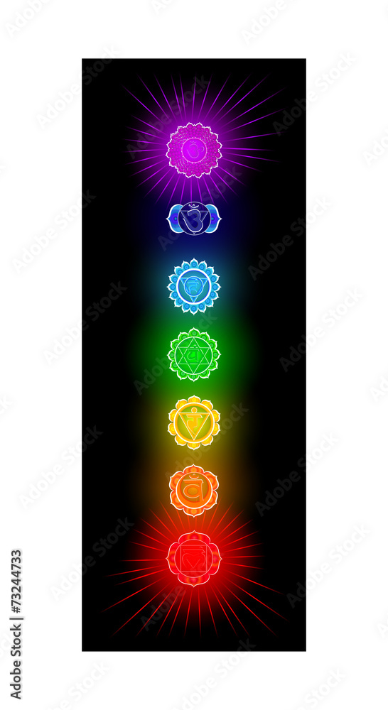 Glowing seven chakras on black background Stock Vector | Adobe Stock