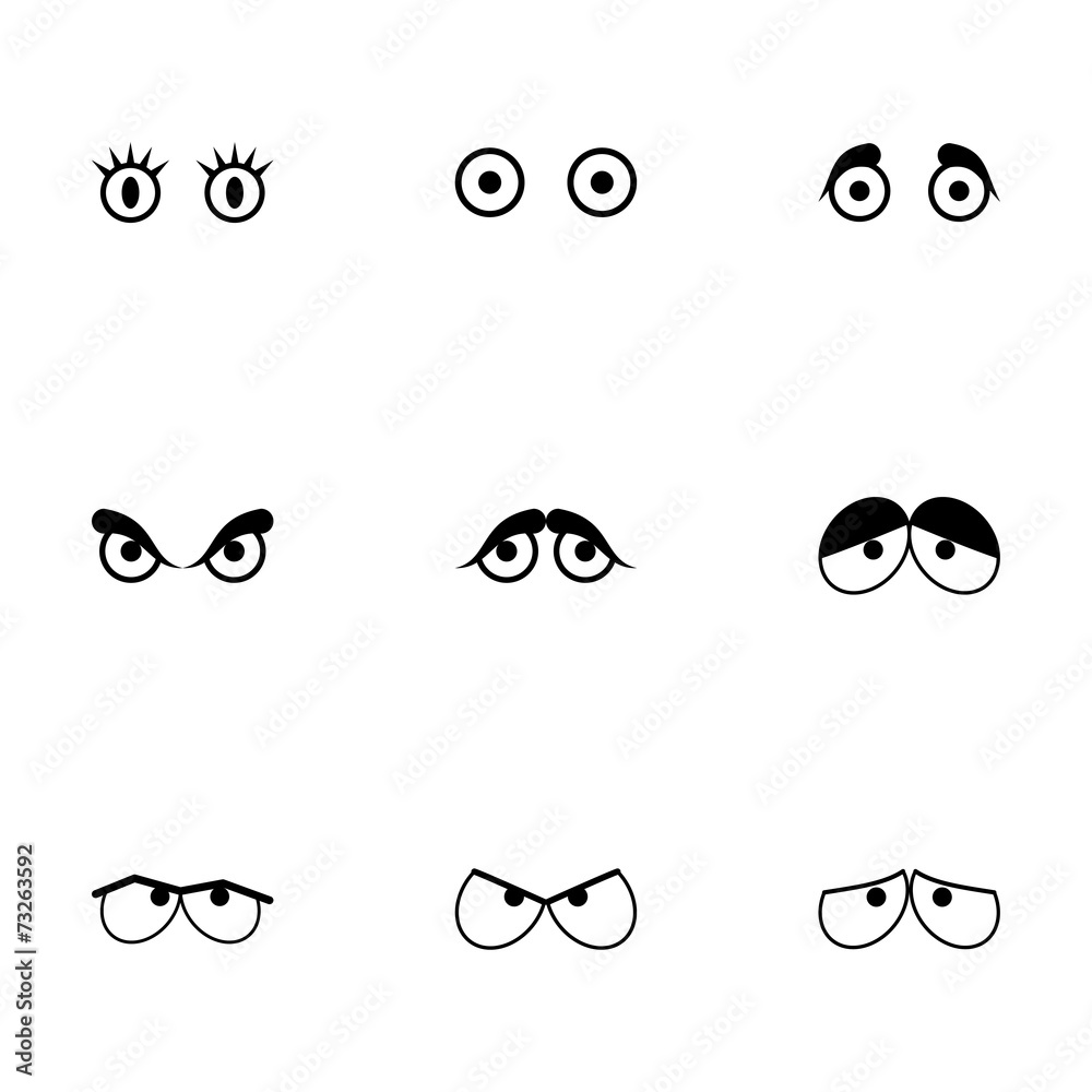 Vector black cartoon eyes icons set Stock Vector | Adobe Stock
