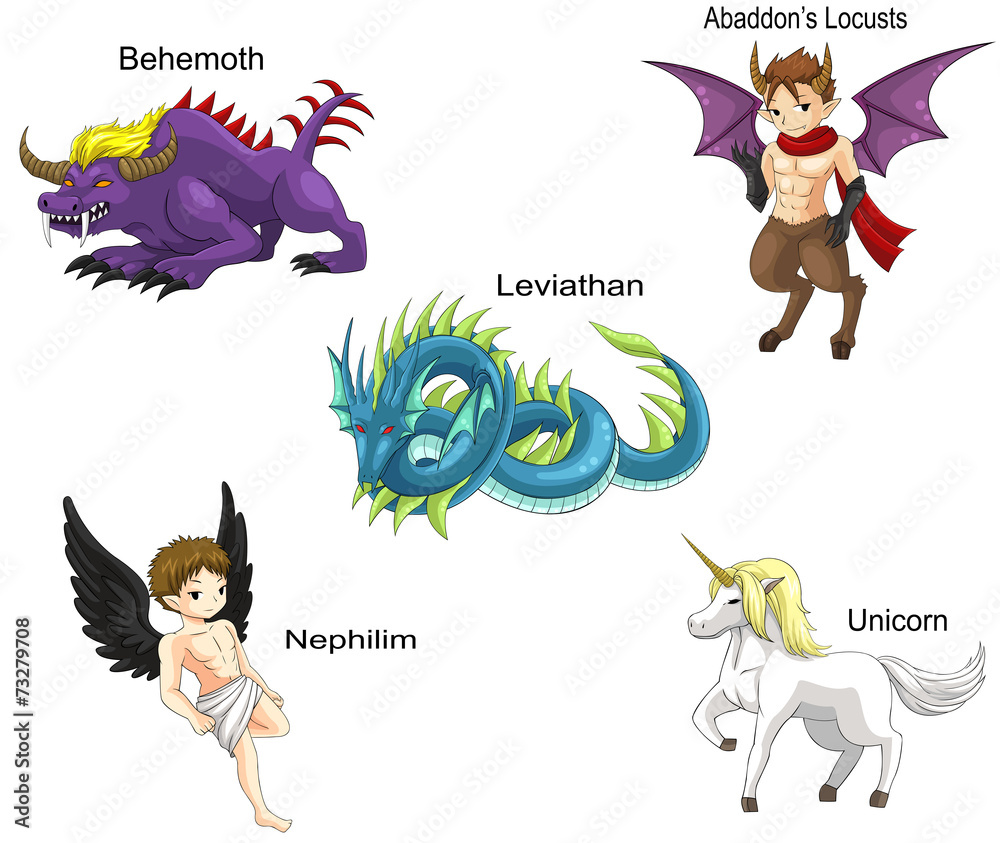 Bible monsters collection set icon in cartoon character style Stock ...