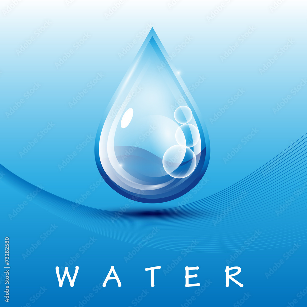 Water Splash Vector And Drop Icon - Isolated On Blue. Abstract Flat ...