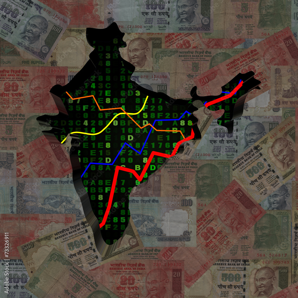 India map with hex code and graphs on Rupees illustration Stock ...