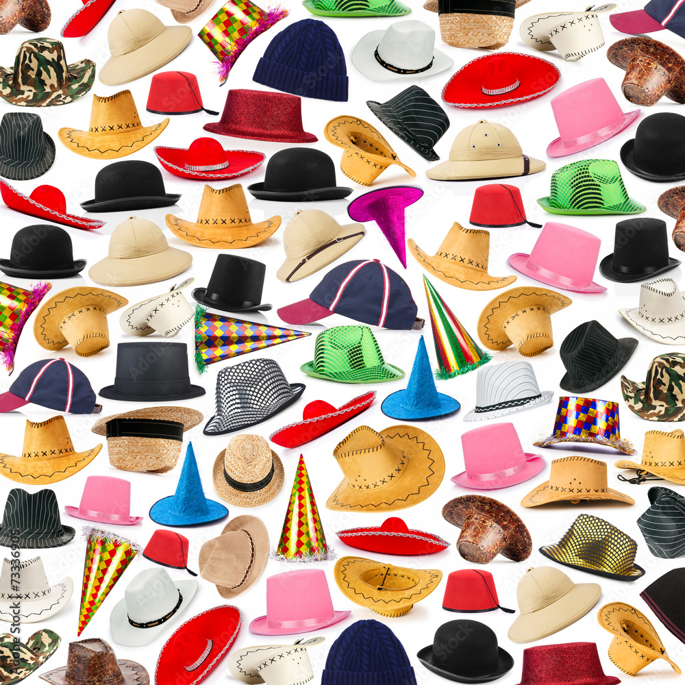 Many hats arranged as background Stock Photo | Adobe Stock