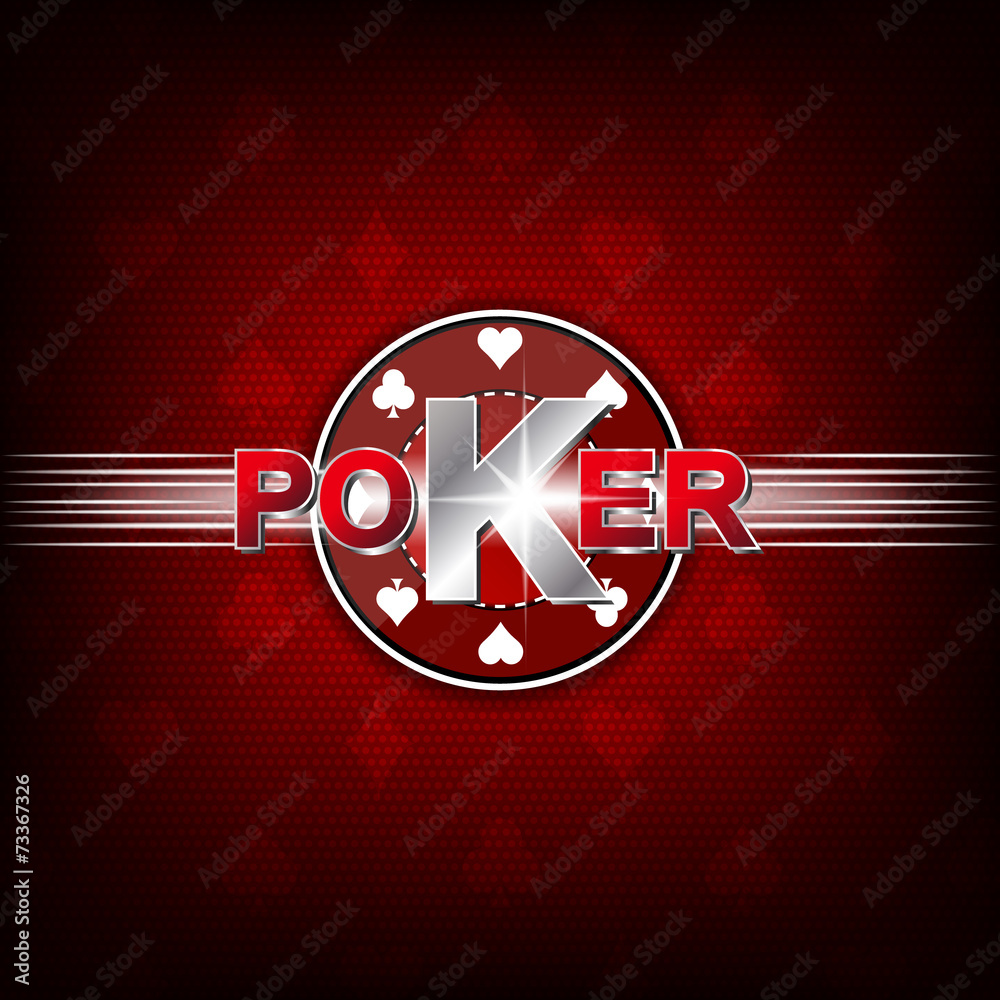 Poker illustration on a red background with card symbol and chip Stock ...
