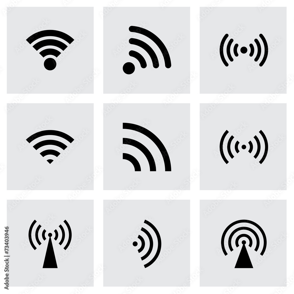 Vector black wireless icon set Stock Vector | Adobe Stock