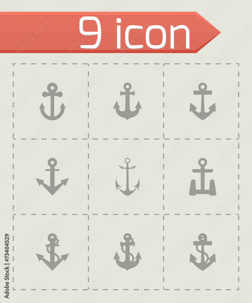 Vector black anchor icon set Stock Vector | Adobe Stock