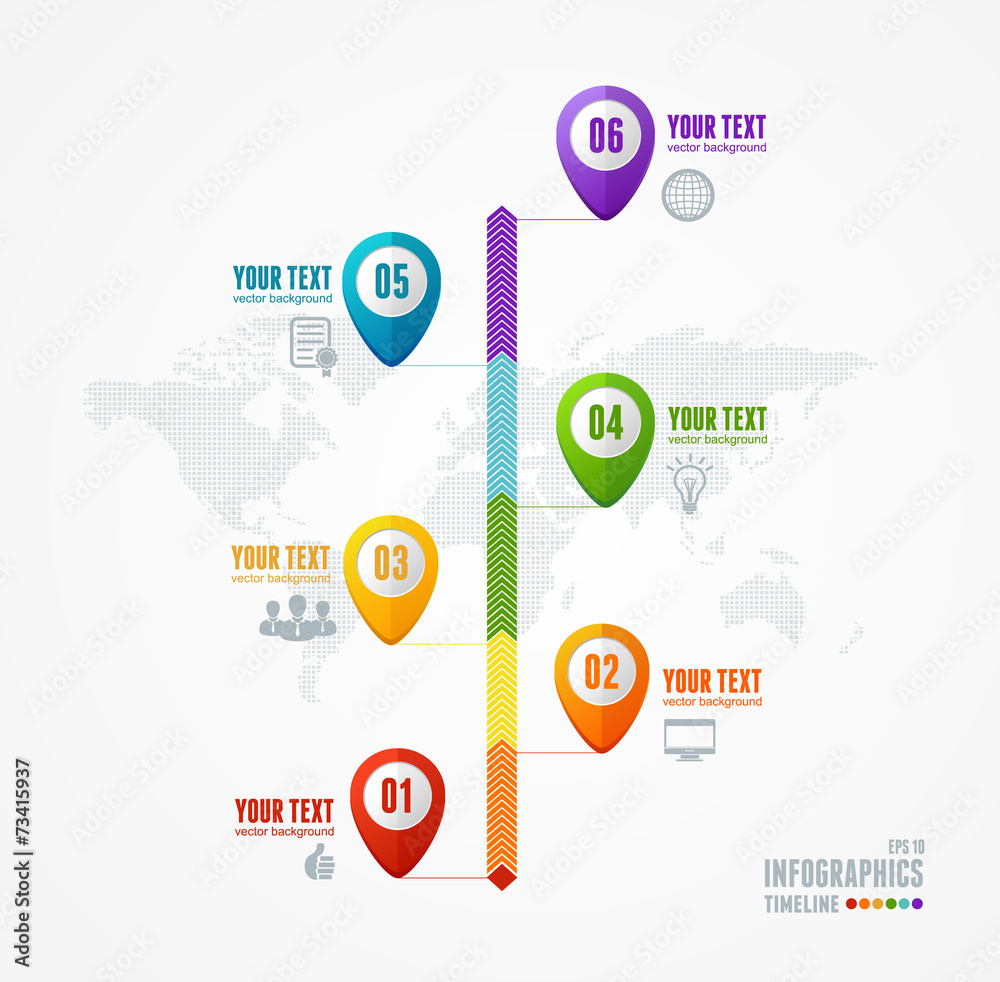 Vector Timeline Infographic. Map and pin Stock Vector | Adobe Stock