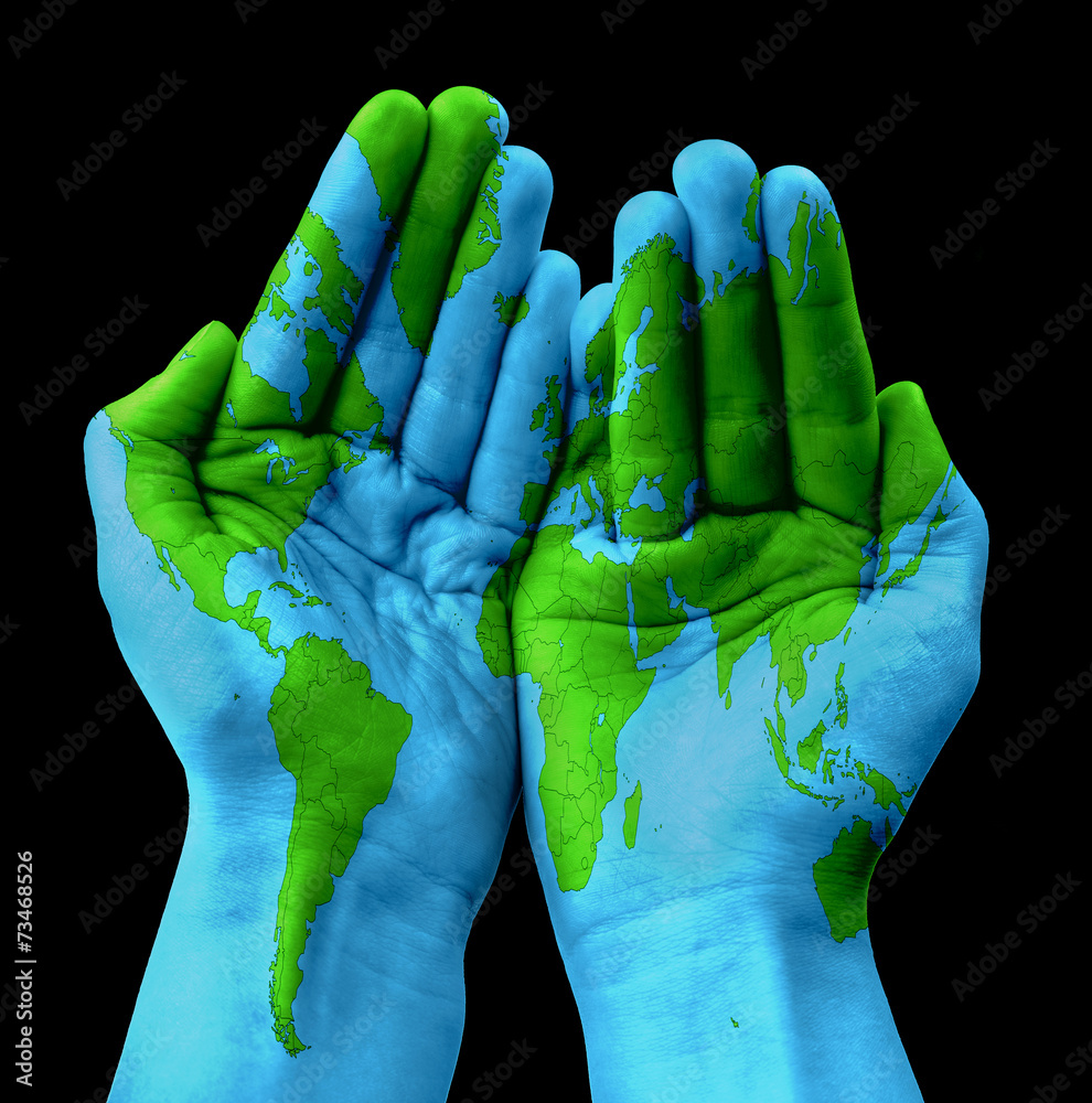 World map painted on human hands Stock Photo | Adobe Stock