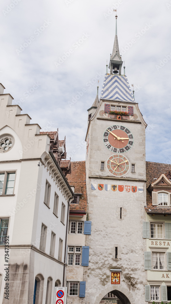 Stadt Zug, Zuger Altstadt, Zytturm, historische Häuser, Schweiz Stock ...