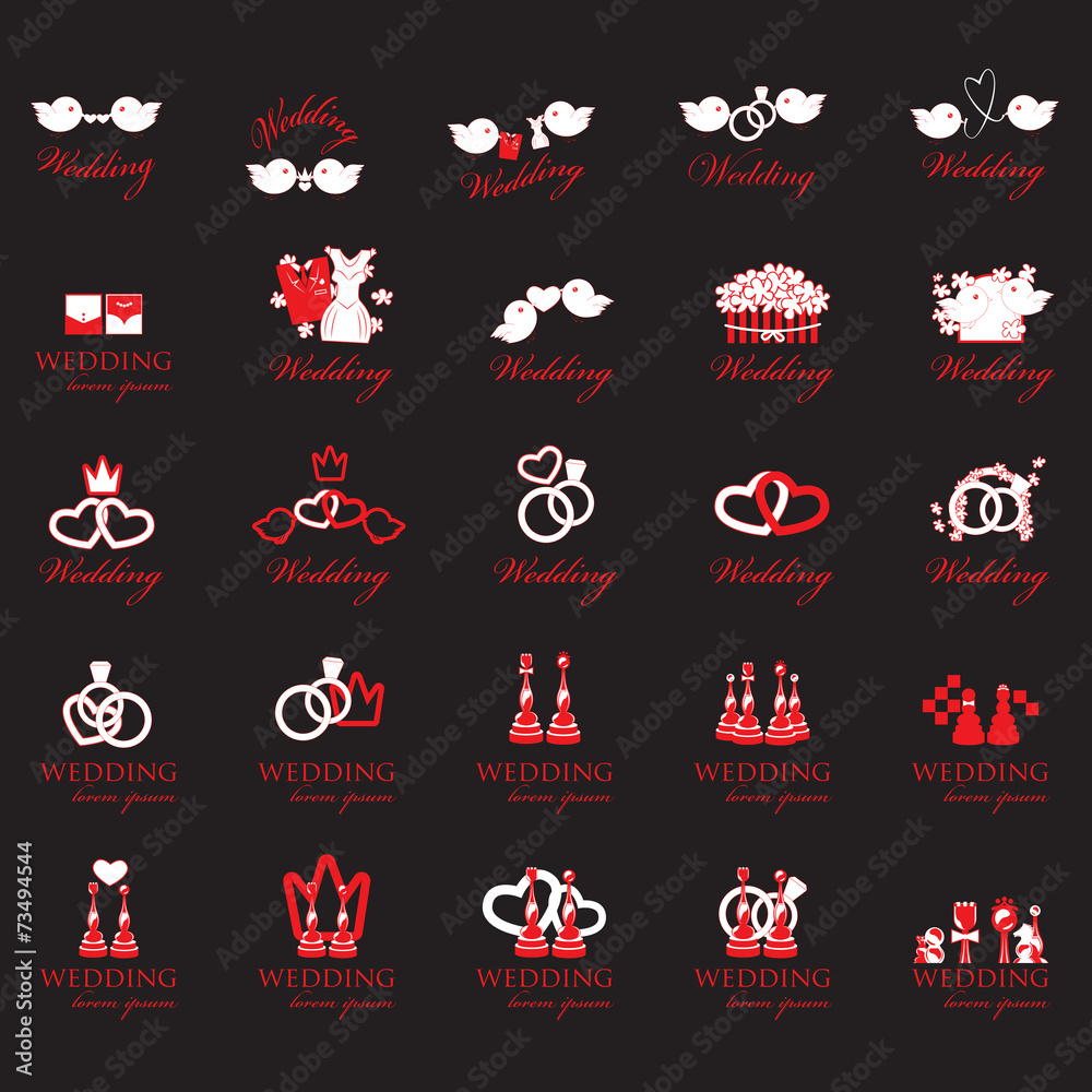 Wedding logo set, vector illustration. Collection of wedding logo ...