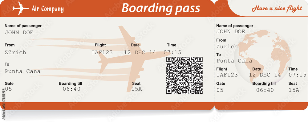 Vector Image Of Airline Boarding Pass Ticket With Qr2 Code Stock Vector