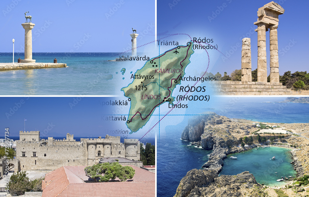Poster Rhodes island and Rhodes city in collage – Wall Art | UkPosters
