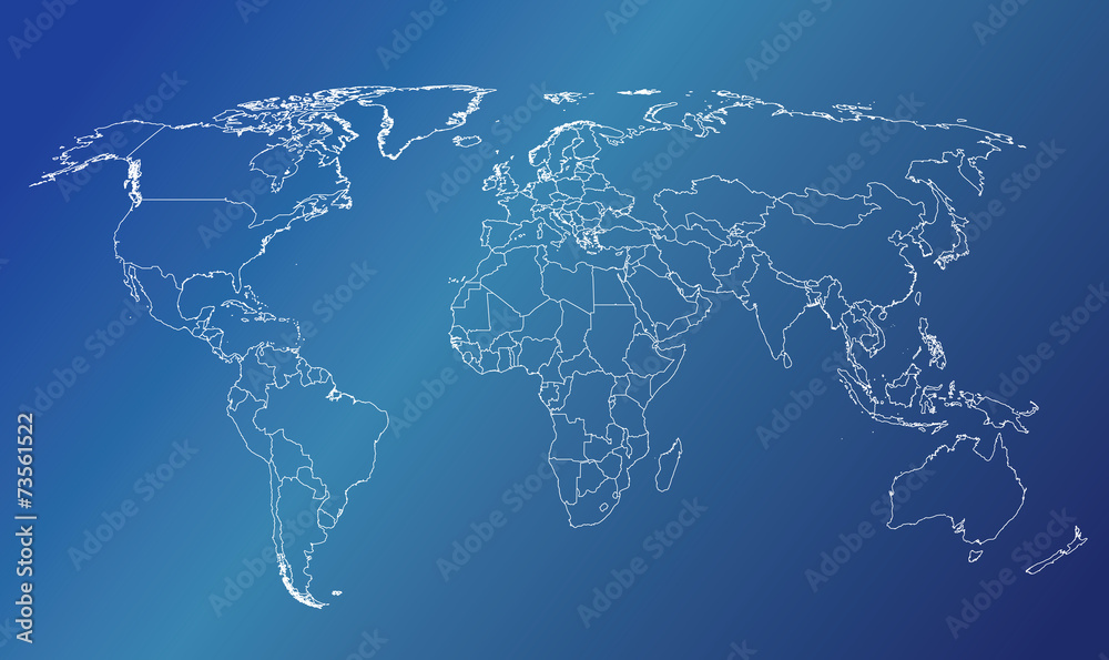 World map countries white outline blue gradient EPS10 vector Stock ...