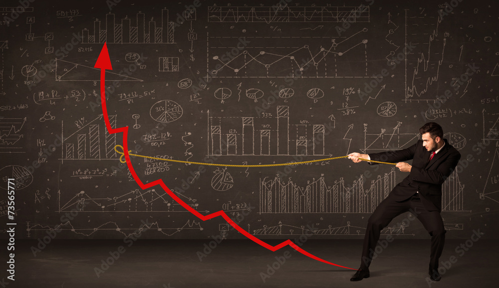 Businessman pulling a red arrow upright with a rope Stock Photo | Adobe ...