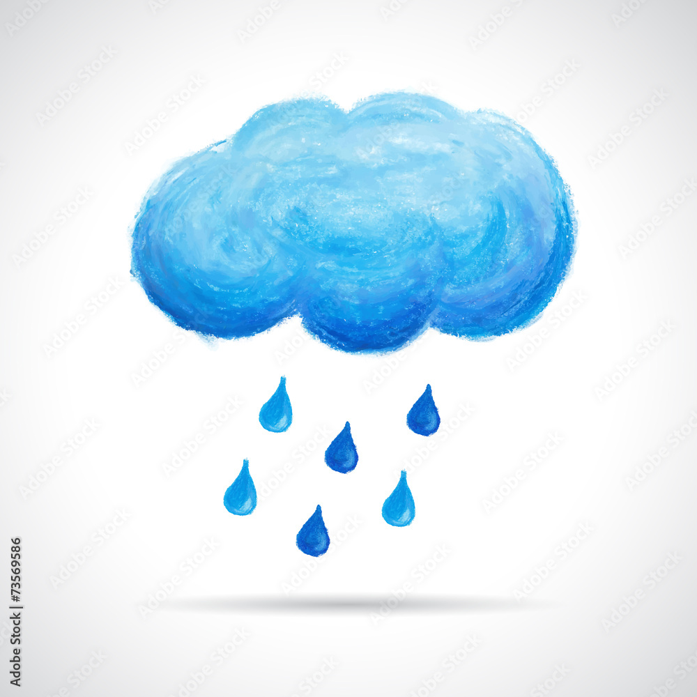 Cloud and rain drops, hand drawn with oil pastel crayon. Stock Vector ...