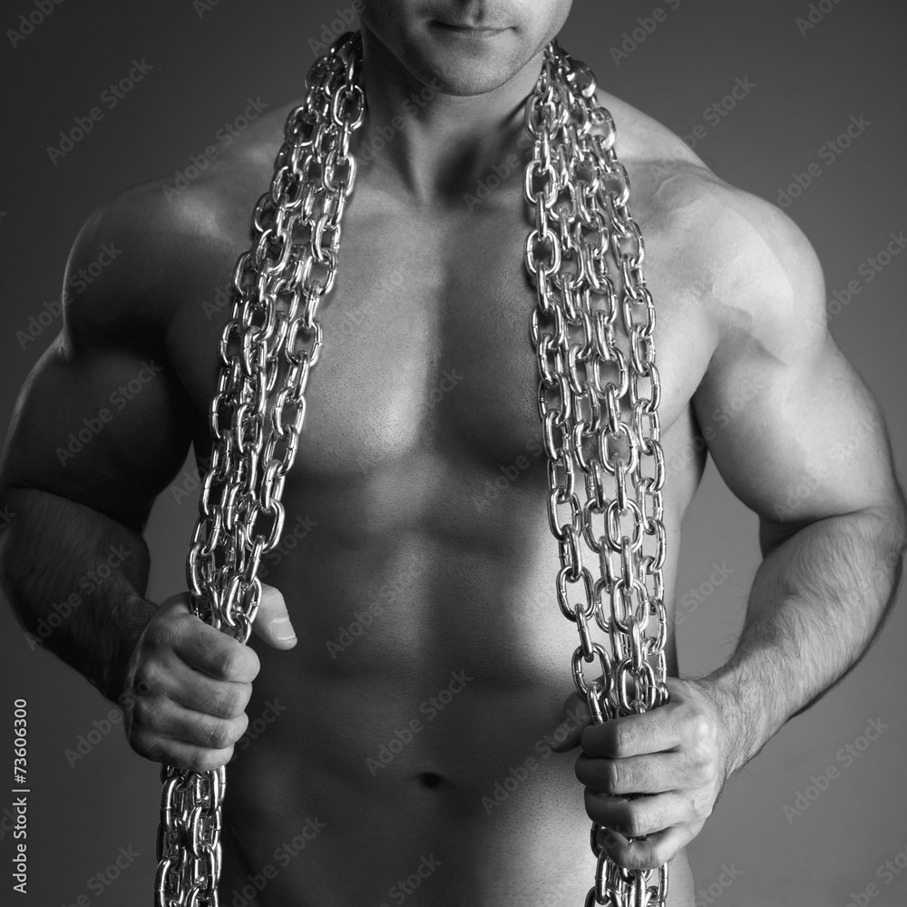 Sexy man body with chain black and white Stock Photo | Adobe Stock