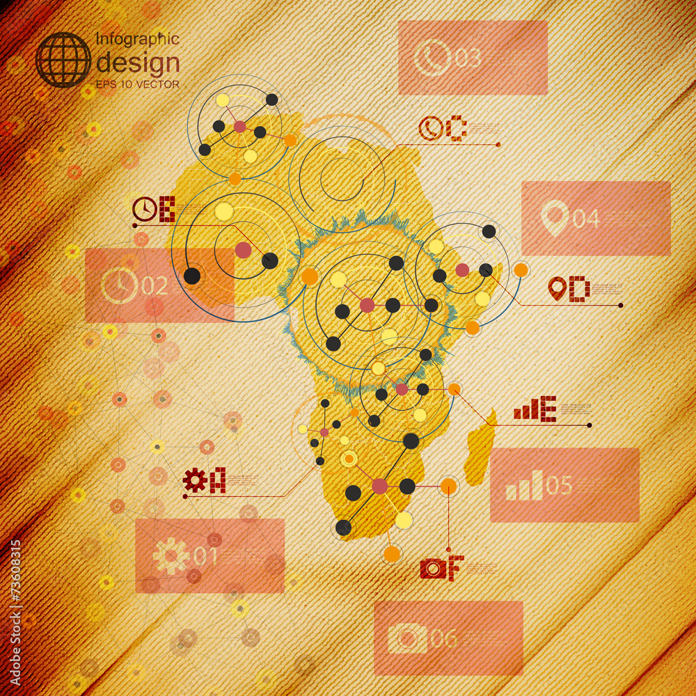 Africa map, infographic design illustration, wooden background Stock ...