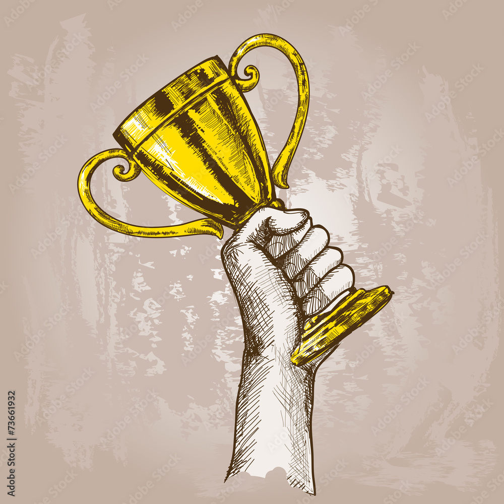 Hand holding trophy Stock Vector | Adobe Stock
