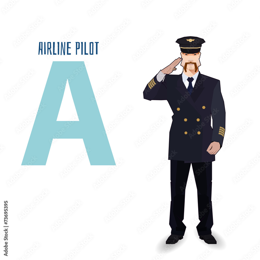 flat vector profession Letter A - airline pilot Stock Vector | Adobe Stock