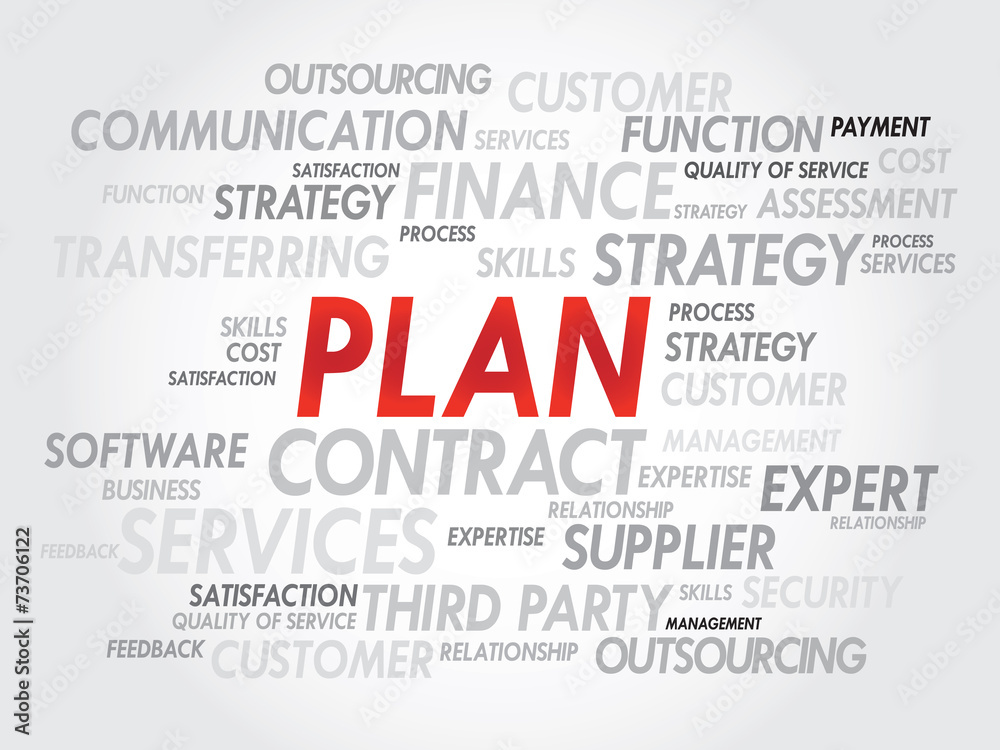 Word cloud of PLAN related items, presentation background Stock Vector ...