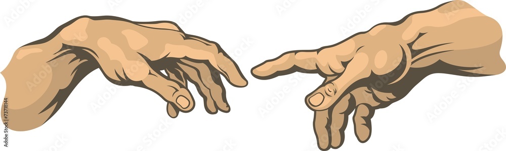 Hand to hand . Creation of Adam. Fresco painting by Michelangelo Stock ...