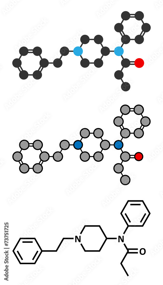 Fentanyl (fentanil) opioid analgesic drug molecule. Stock Illustration ...