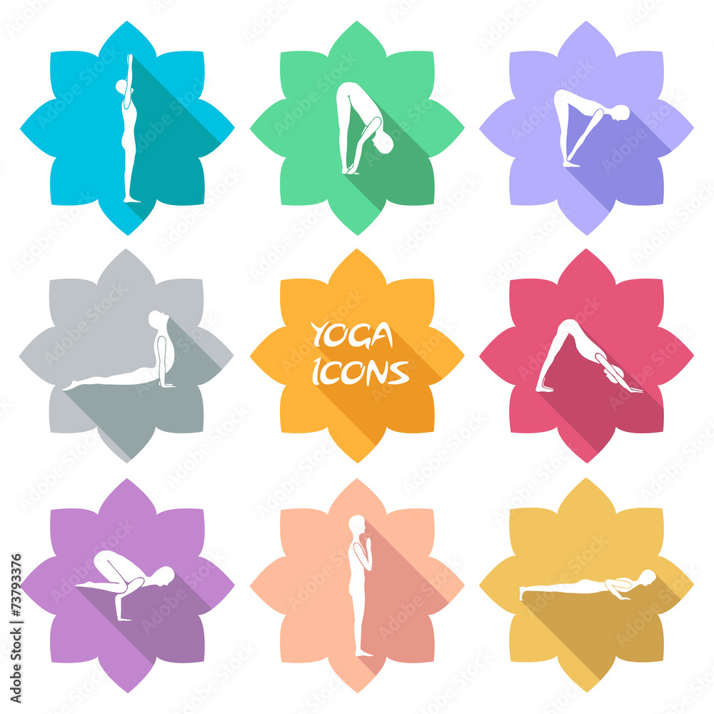 Yoga icons. Flat design. Shadow. vector Stock Vector | Adobe Stock