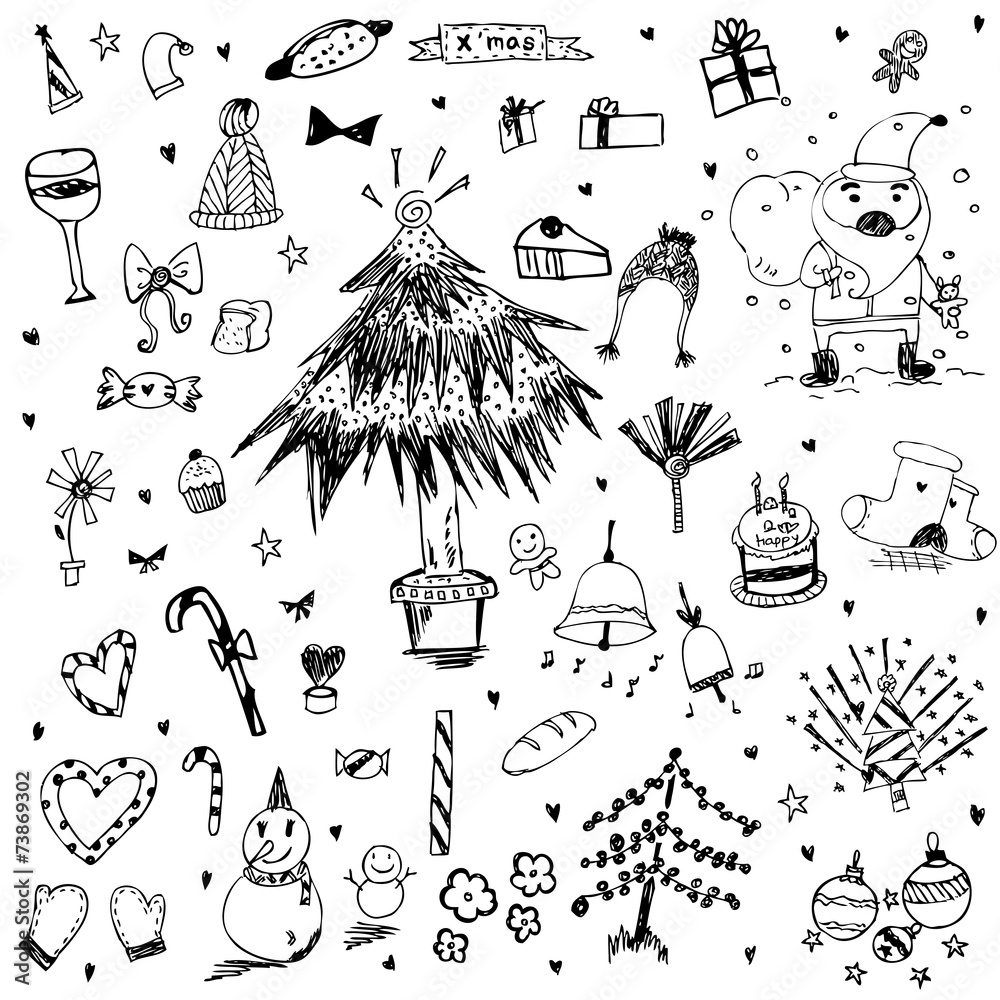 free hand drawing of christmas sketch symbol design set Stock Vector ...