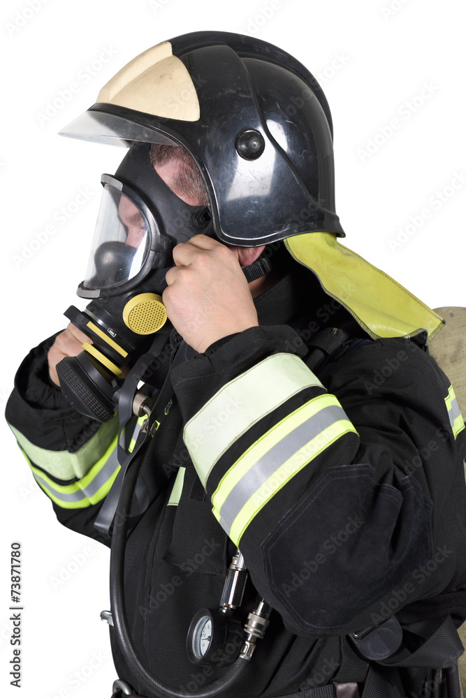 Firefighter corrects overview mask breathing apparatus Stock Photo ...