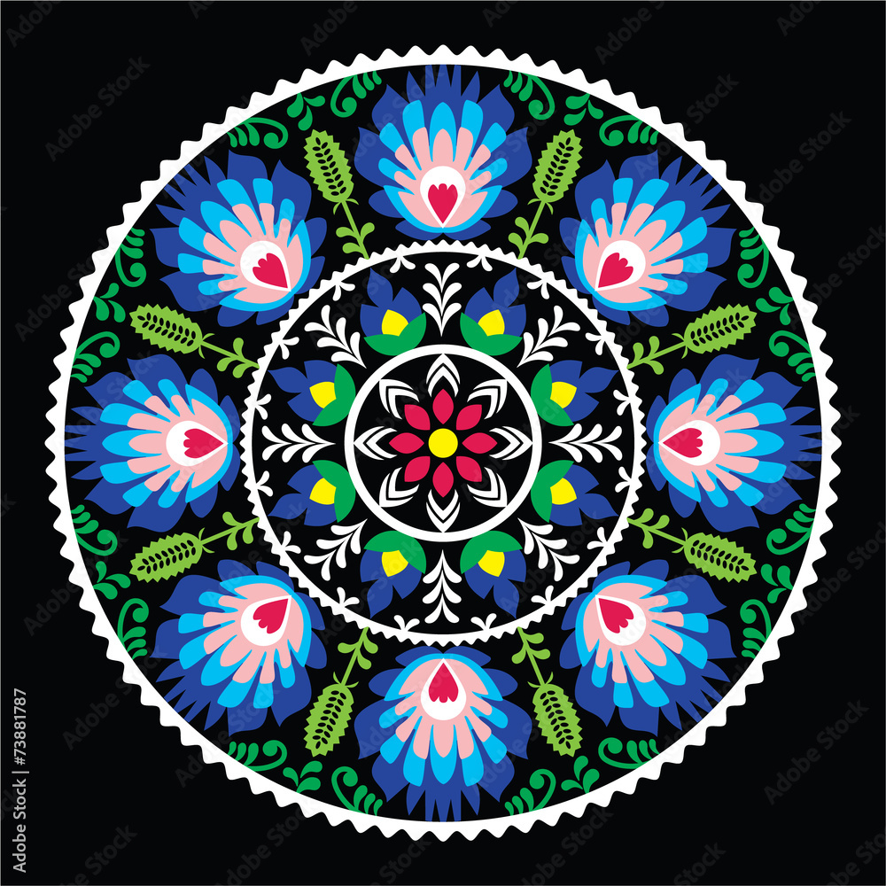 Polish traditional folk art pattern in circle - Wzory Lowickie Stock ...