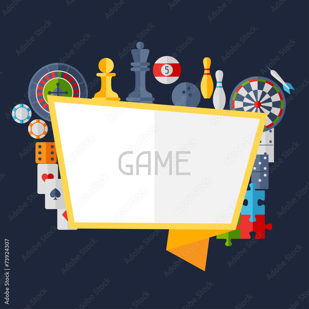 Background with game icons in flat design style. Stock Vector | Adobe Stock