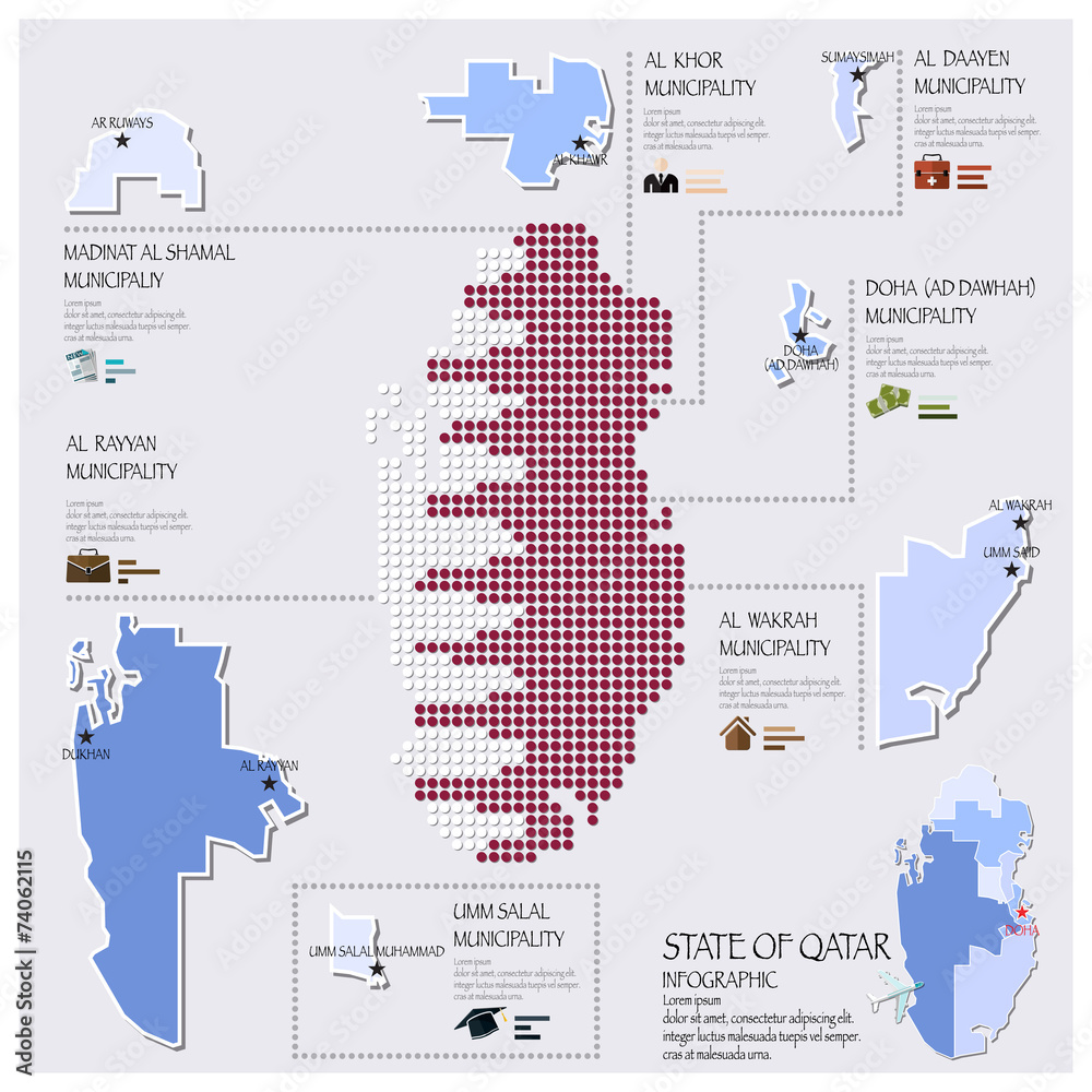 Dot And Flag Map Of State of Qatar Infographic Stock Vector | Adobe Stock