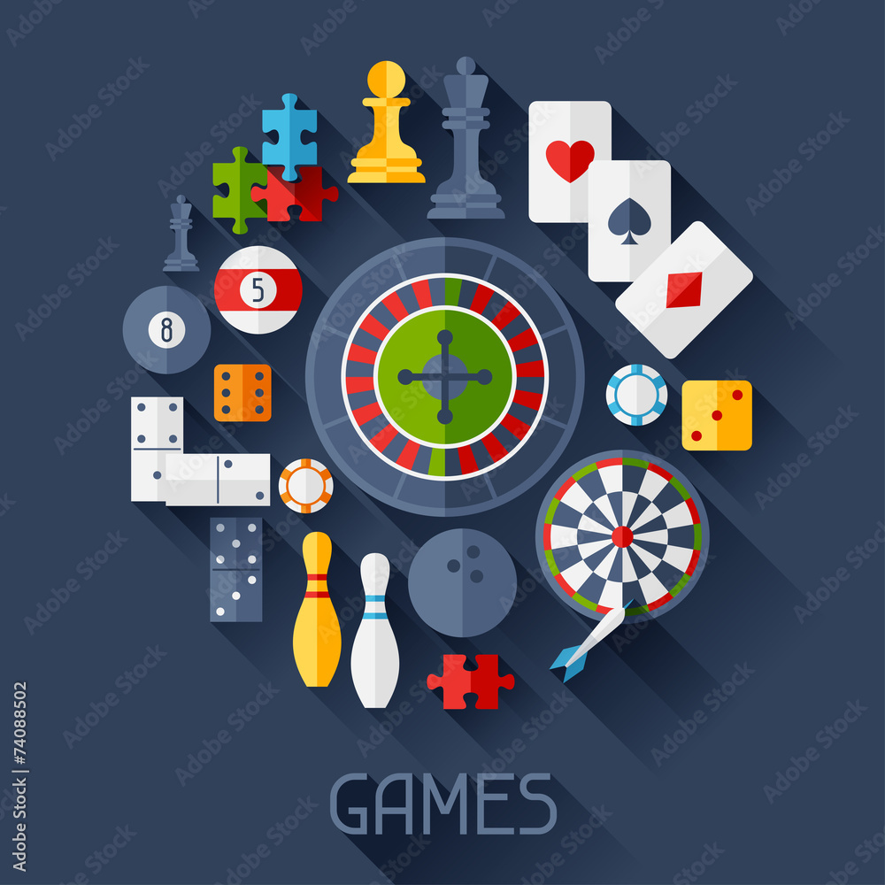 Background with game icons in flat design style. Stock Vector | Adobe Stock