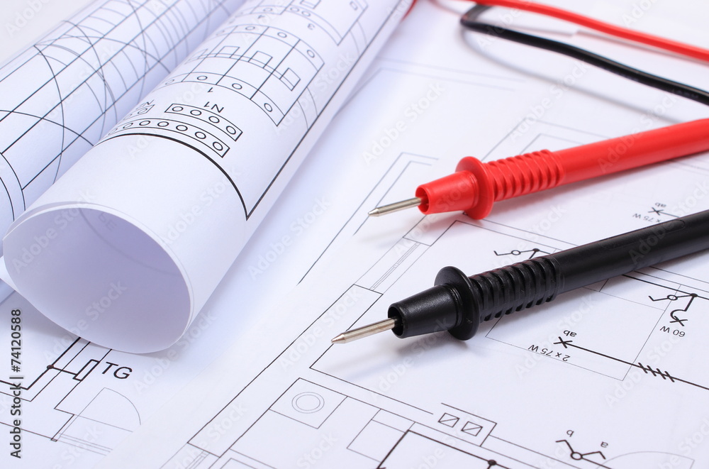 Electrical diagrams and cables of multimeter on drawing Stock Photo ...