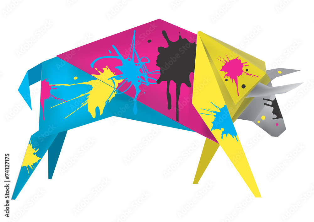 Origami bull with print colors Stock Vector | Adobe Stock