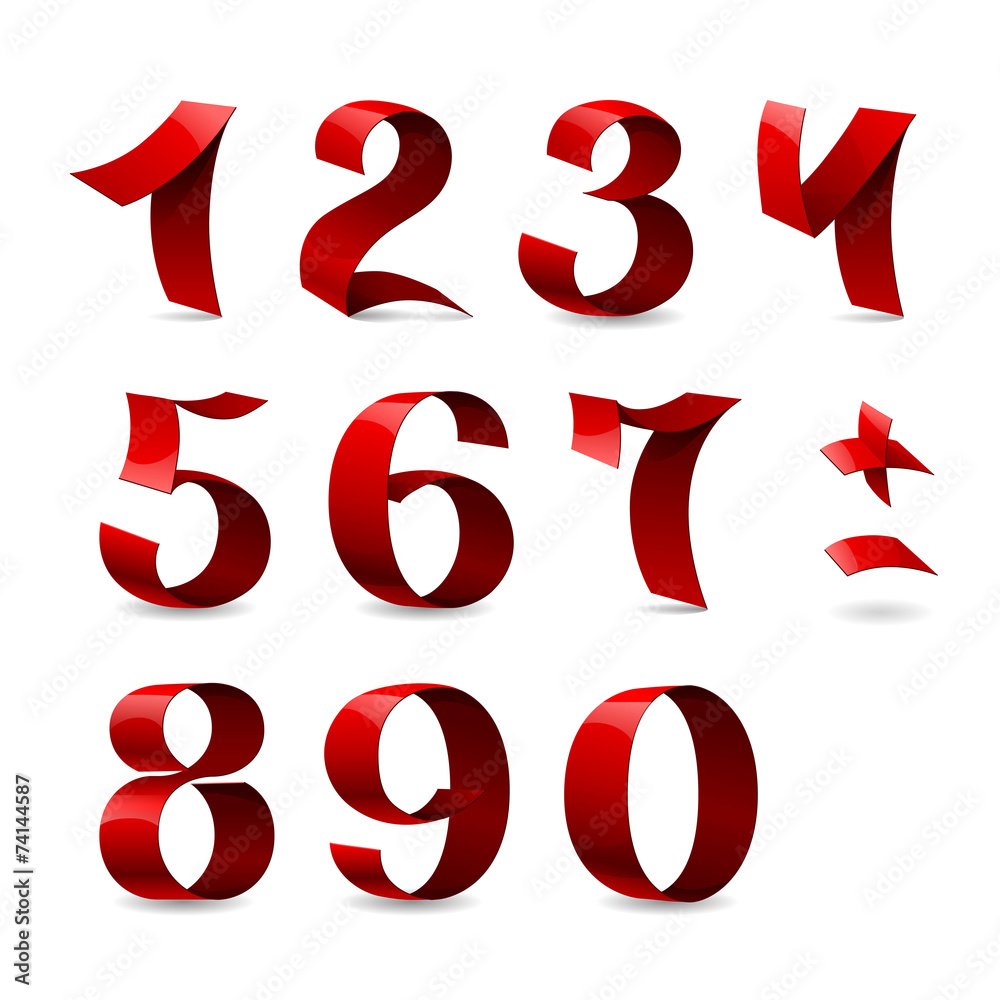 Set of isolated red ribbon numbers on white background Stock ベクター ...