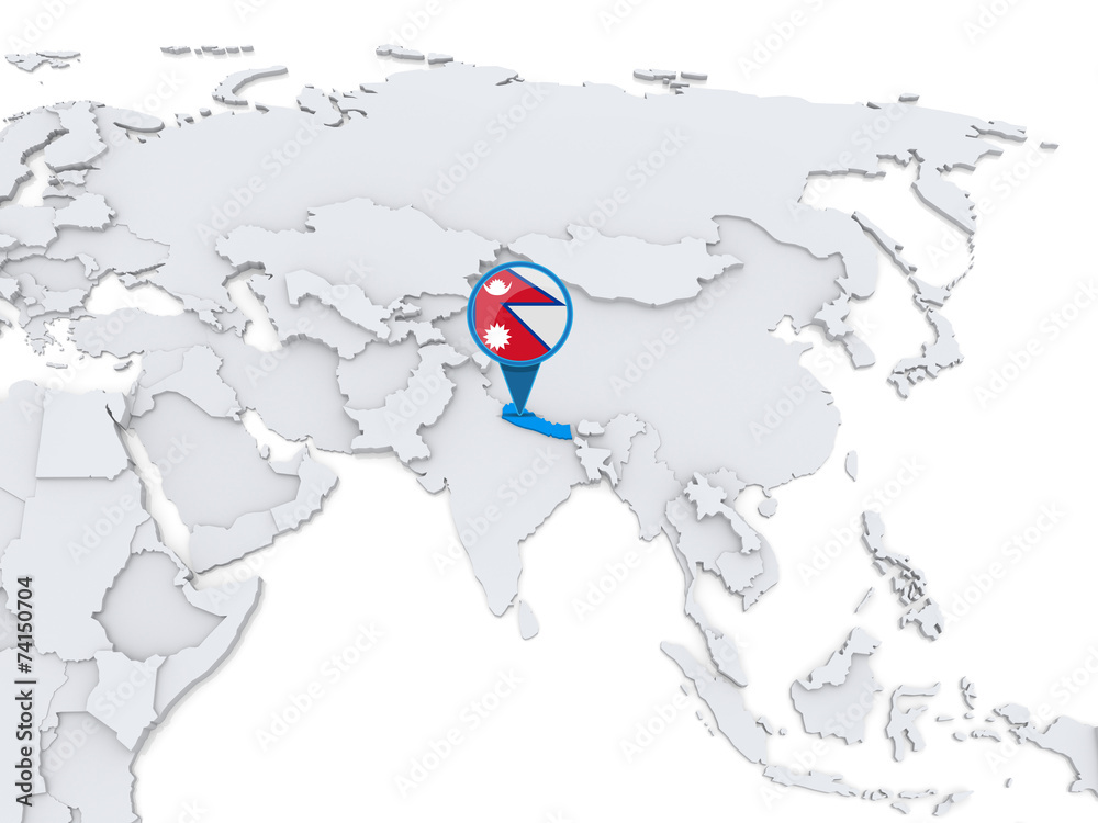 Nepal on a map of Asia Stock Illustration | Adobe Stock