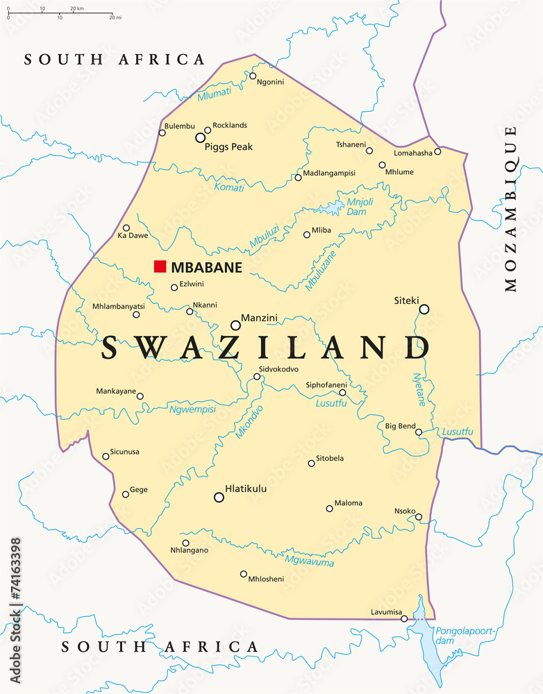 Swaziland Political Map Stock Vector | Adobe Stock