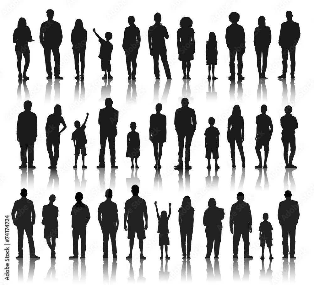 Silhouettes Group of Diversity People in a Row Concept Stock Vector ...