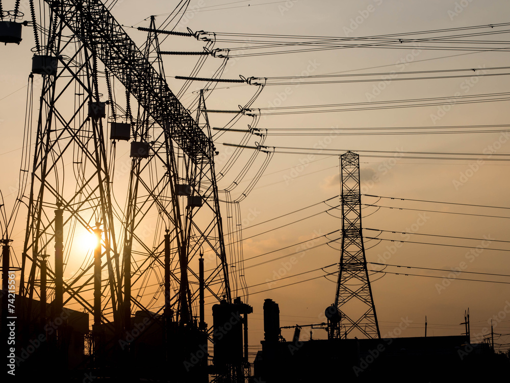 Part of high-voltage substation Stock Photo | Adobe Stock