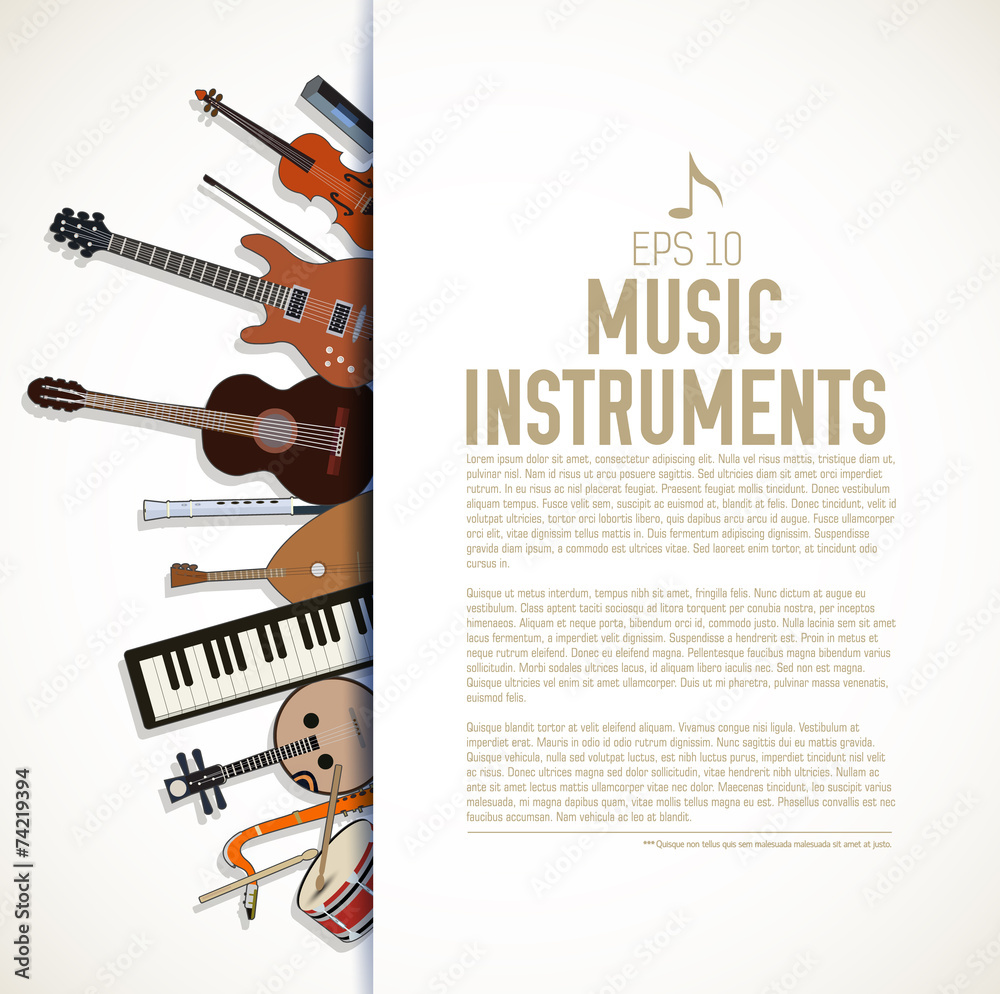 flat music instruments background concept. Vector illustrator Stock ...