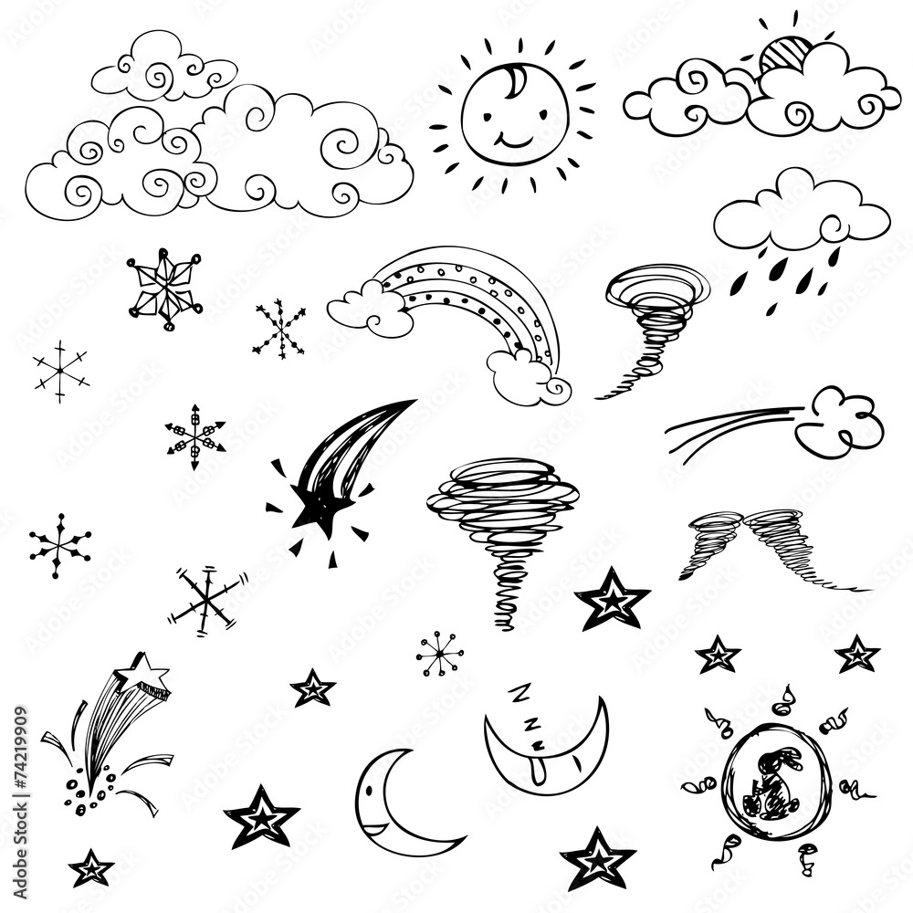 free drawing of weather symbols on white background Stock Vector ...