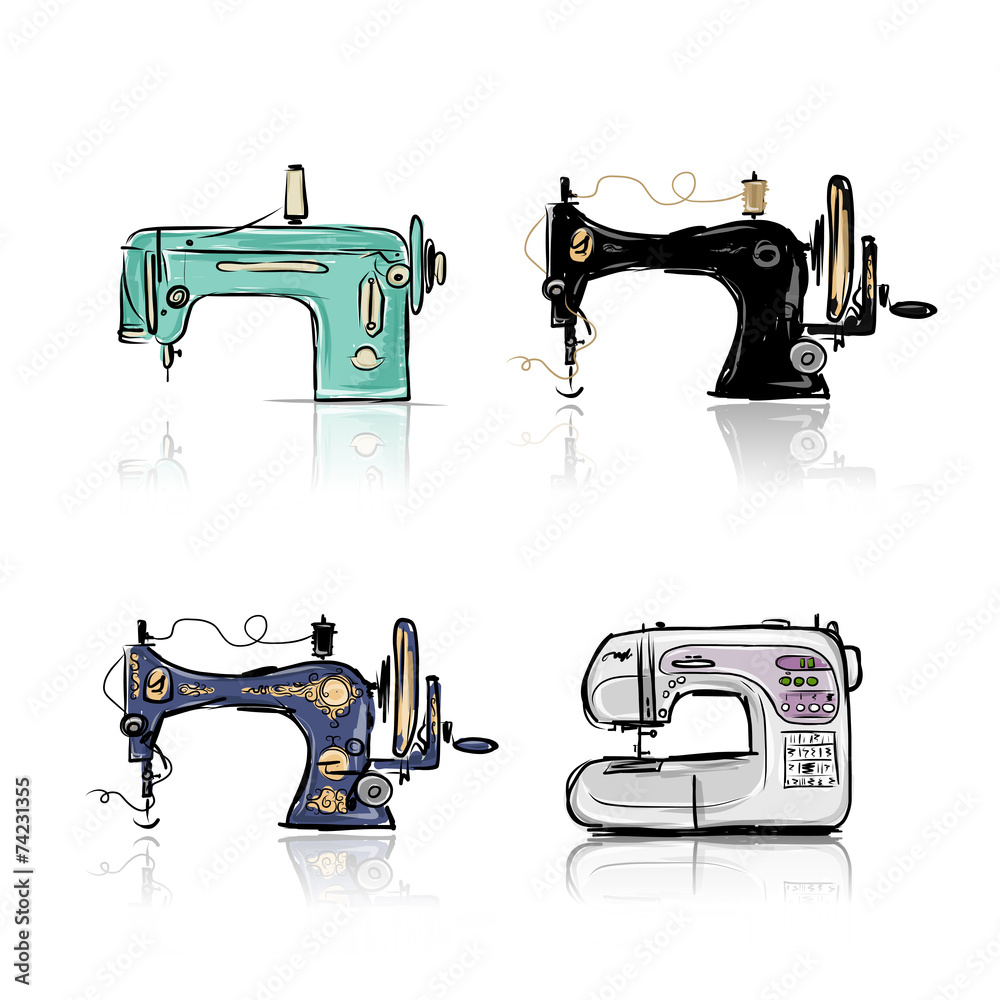 Collection of retro sewing machine, sketch for your design Stock Vector ...