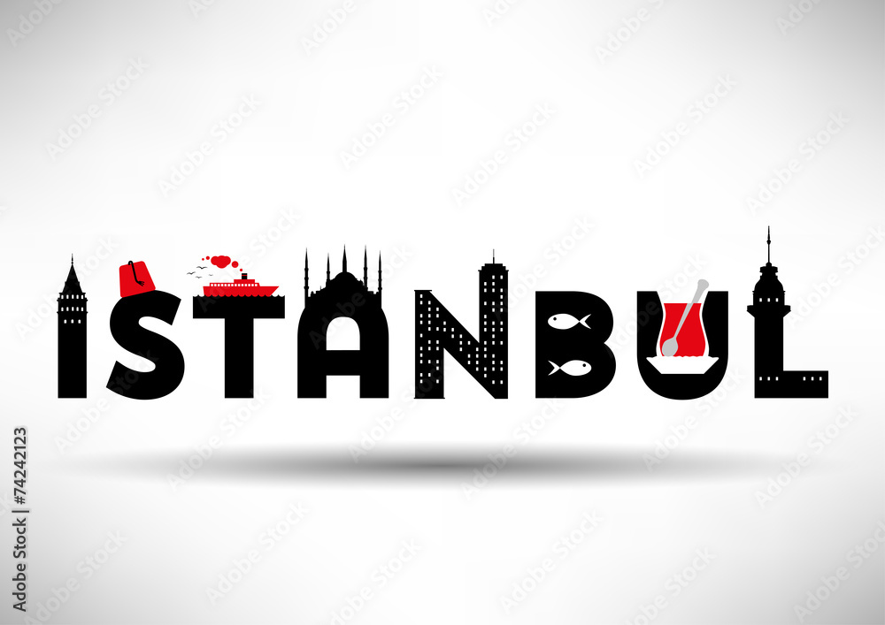 Istanbul Typographic Design with Symbols of Istanbul Stock Vector ...