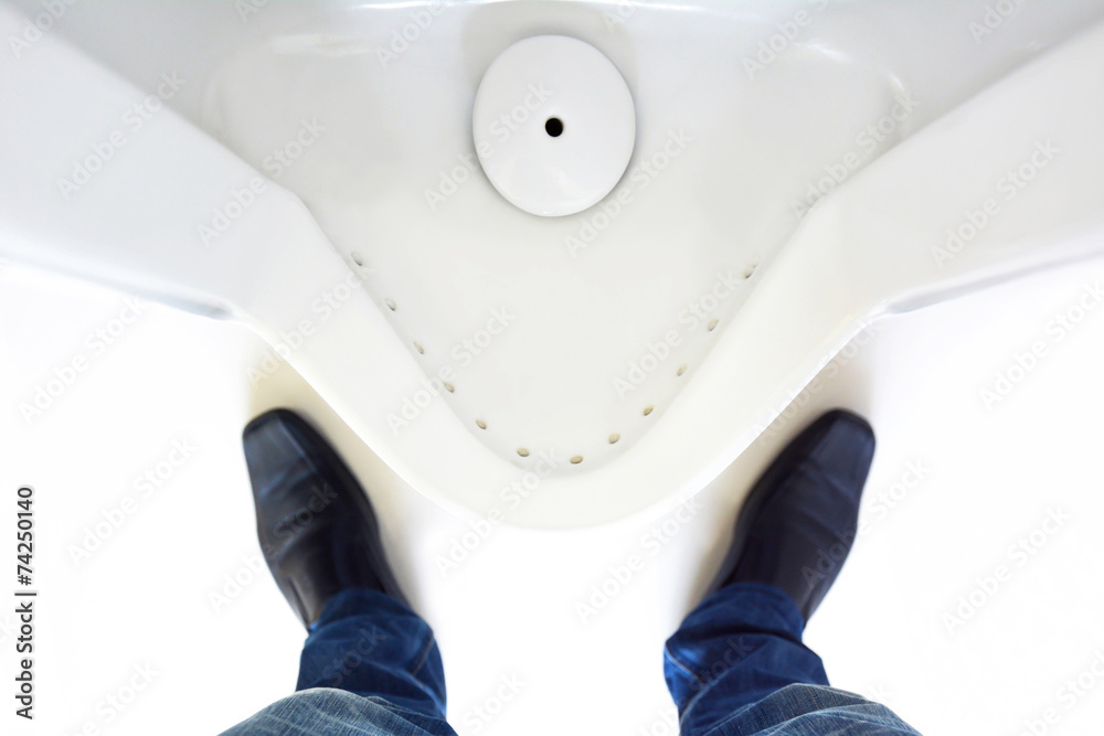 Top view of a man legs in front of urinal in men toilet Stock Photo ...