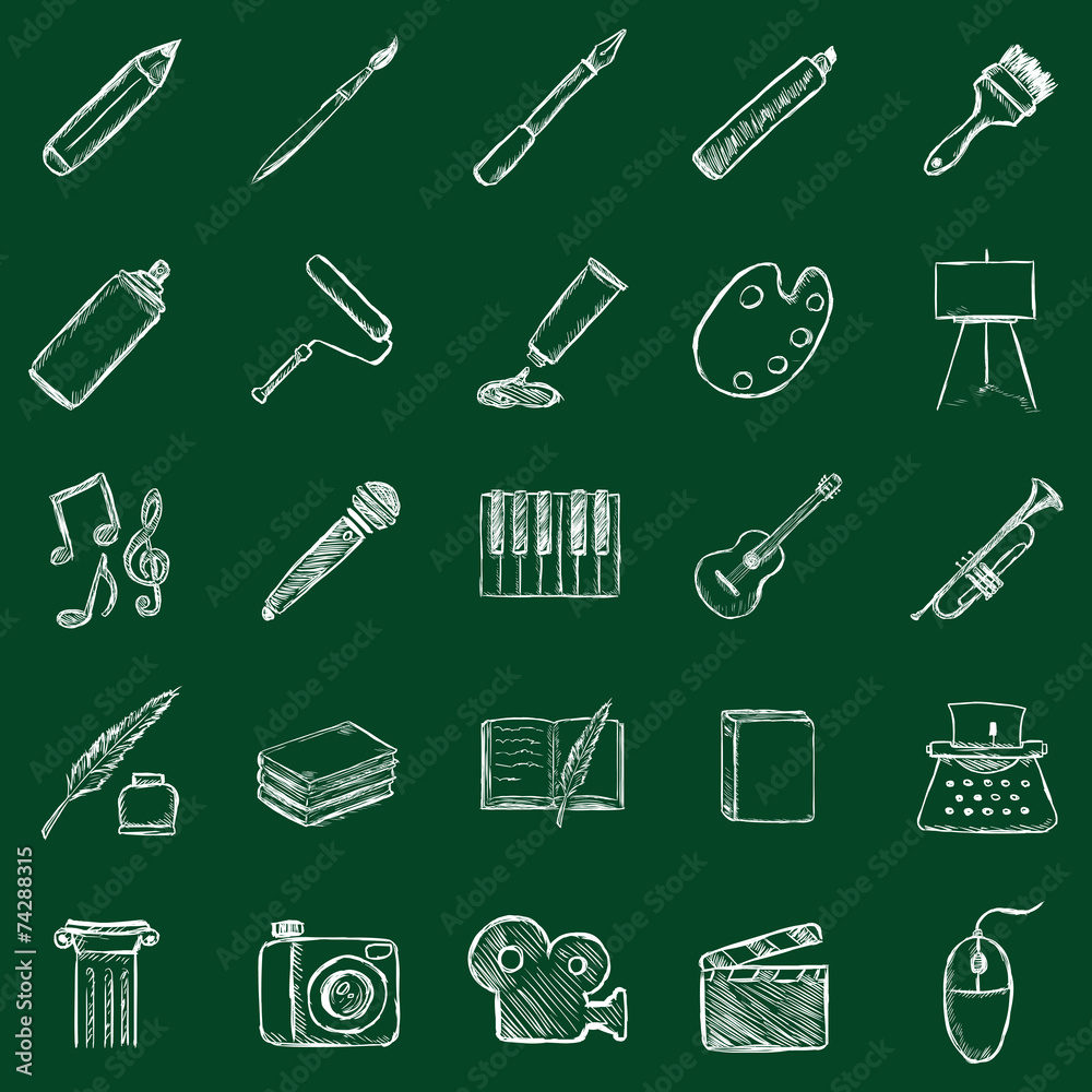 Vector Set of Chalk Art Icons Stock Vector | Adobe Stock